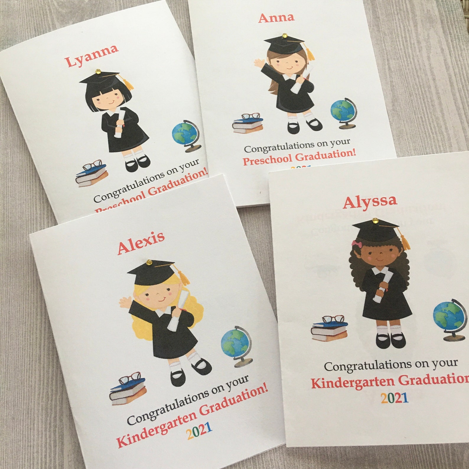 Personalized Kindergarten Graduation Card, Choose Hair or Skin Color ...