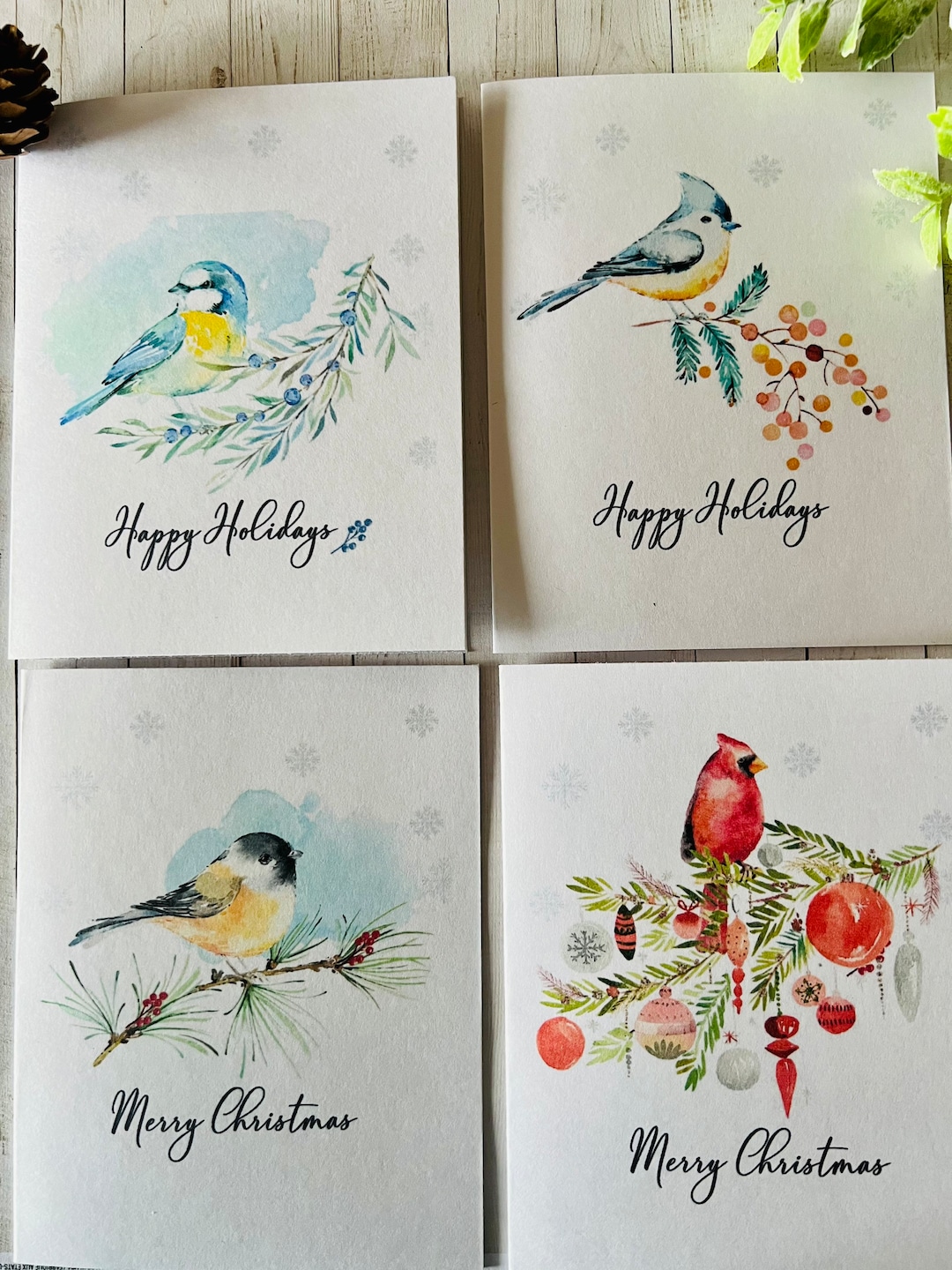 Watercolor Birds Christmas Cards, Personalized Christmas Cards, Winter ...