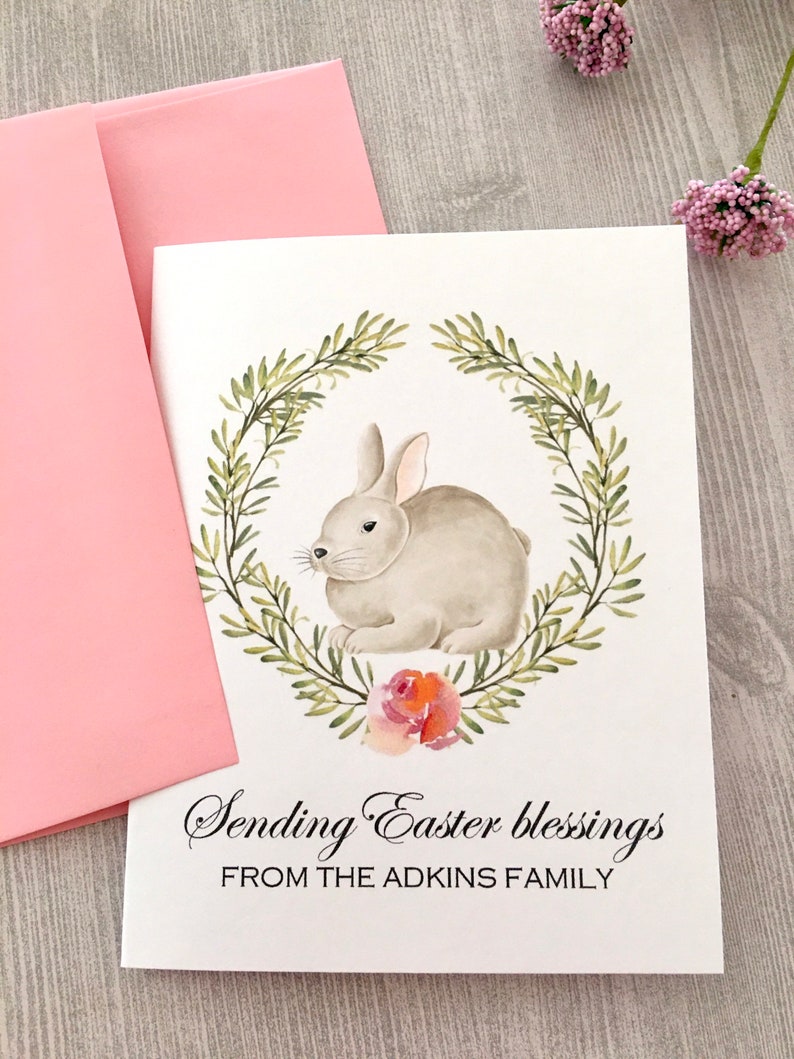Bunny Easter Cards Watercolor Rabbit Card and Rosemary - Etsy