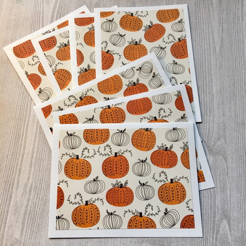 6ct Pumpkins Card Set, Fall Notecards, Fall Cards, Thanksgiving ...