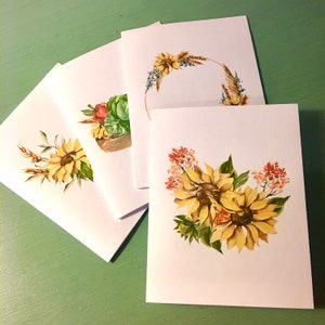 8ct Watercolor Fall Sunflowers Card Set, Set3, Fall Sunflower Cards ...