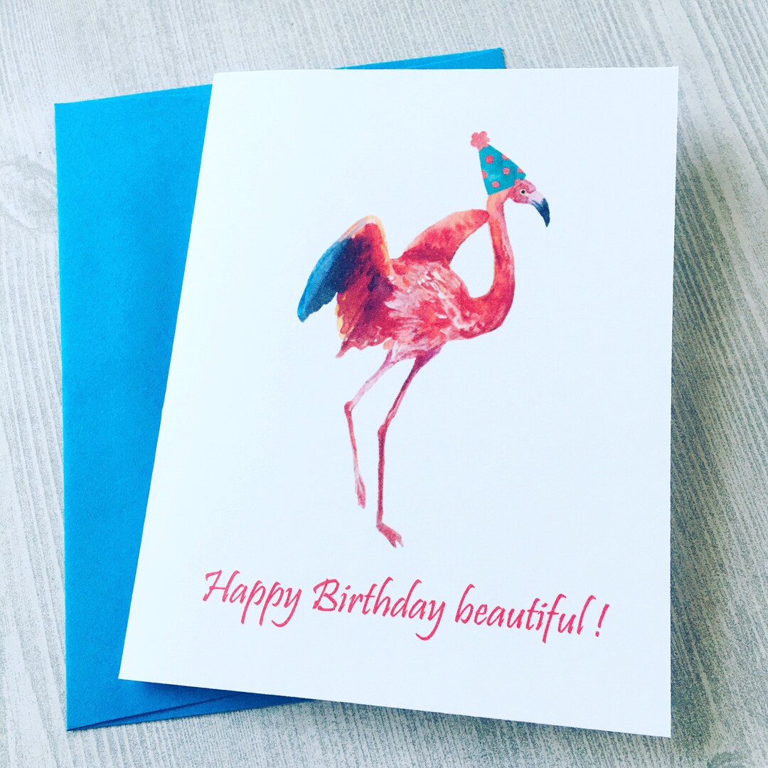 Flamingo Birthday Card, Personalized Birthday Card, Watercolor Cards ...