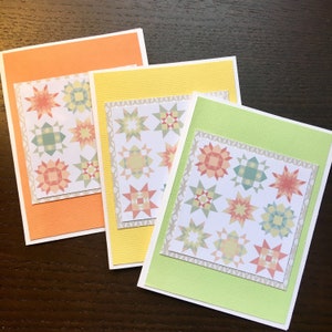 4 Quilt Notecards, Handmade Cards, Quilt Design Blank Cards ...