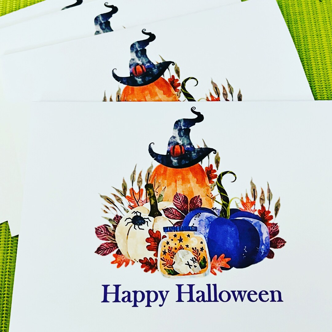 Watercolor Halloween Card, Halloween Invitation,halloween Birthday Card ...