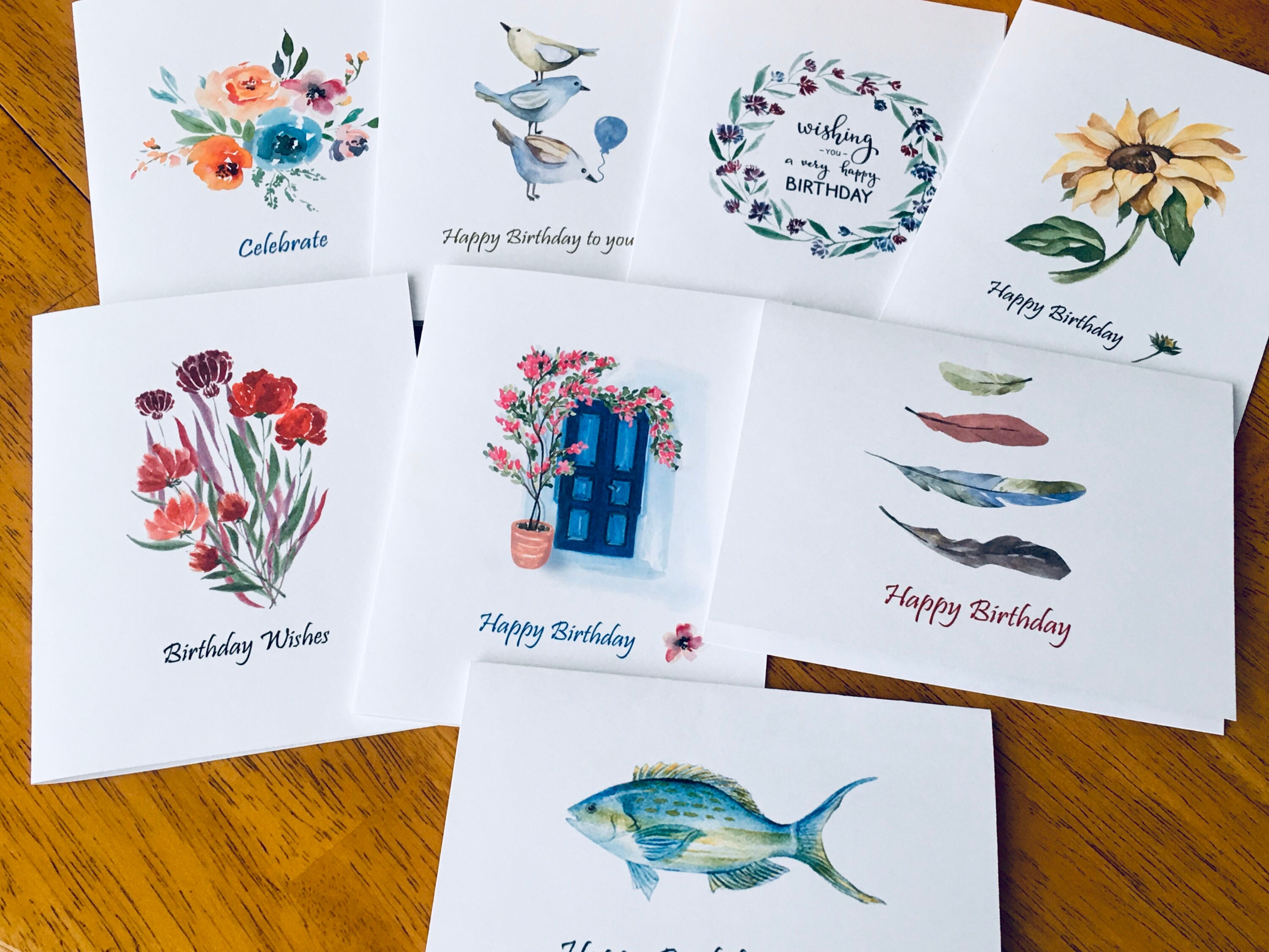 8ct Birthday Card Set, Assorted Cards, Watercolor Birthday Cards, SET5 ...