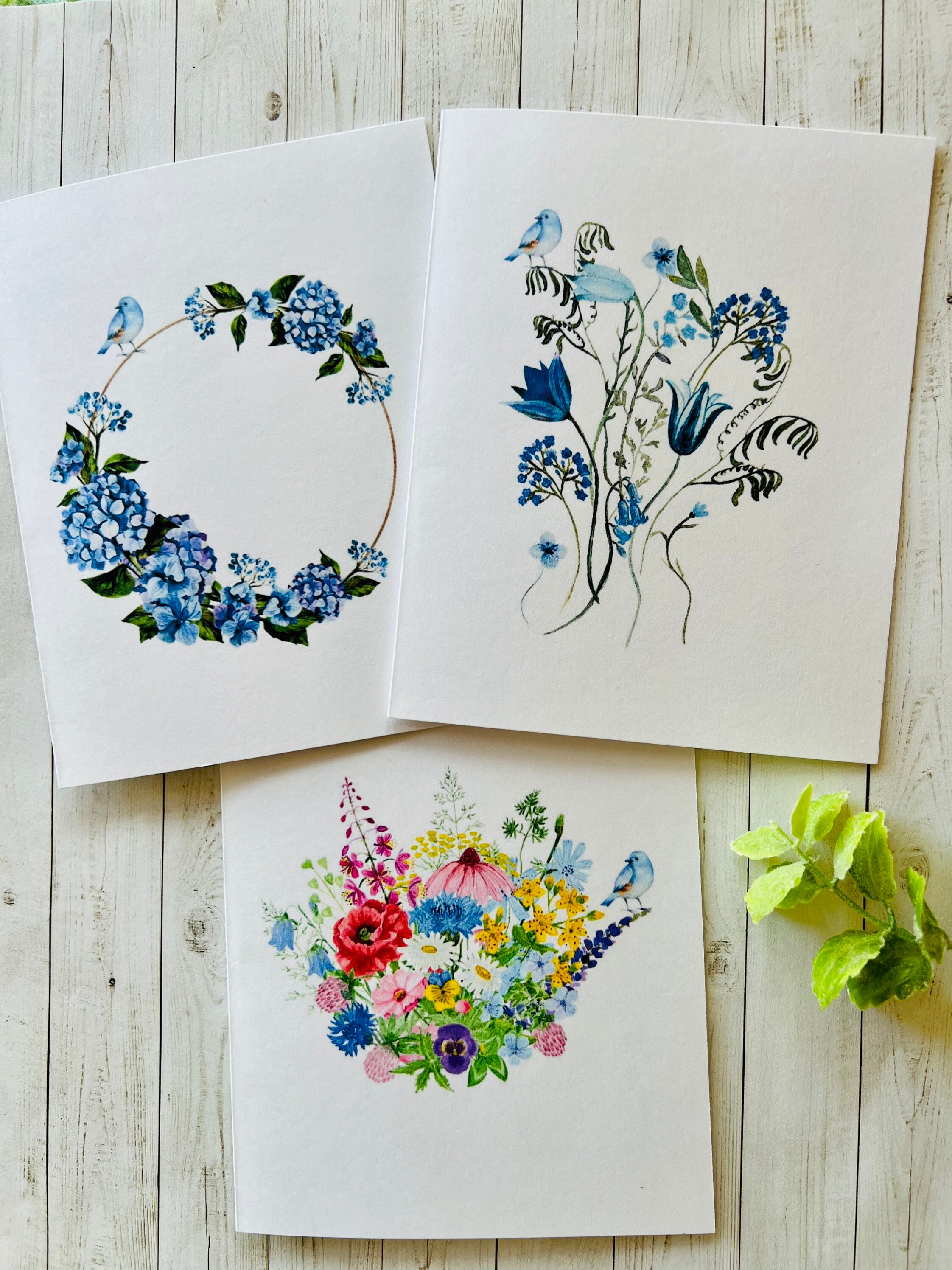 Watercolor Flowers With Bird, Set2, Note Card Assortment, Floral Card ...