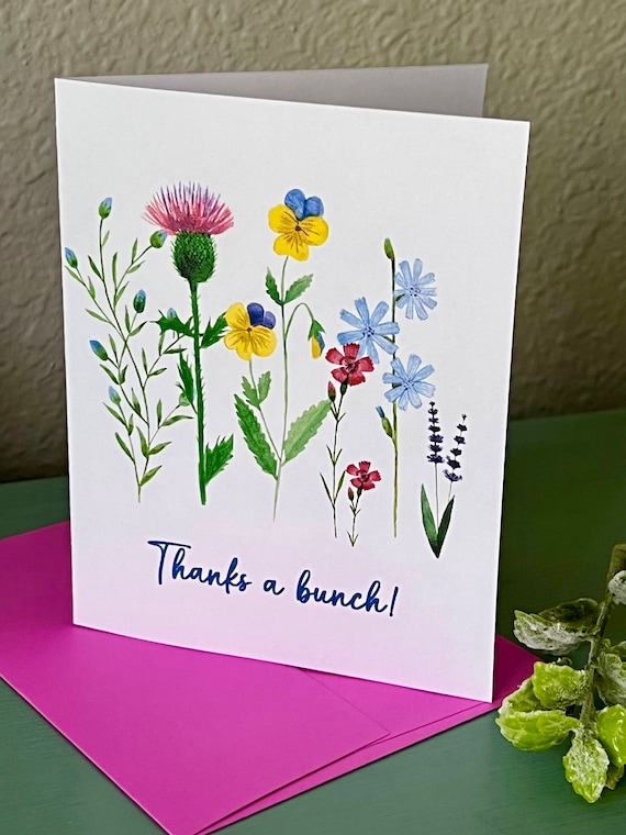 Wildflowers Thank You Card Thanks a Bunch Card Watercolor - Etsy