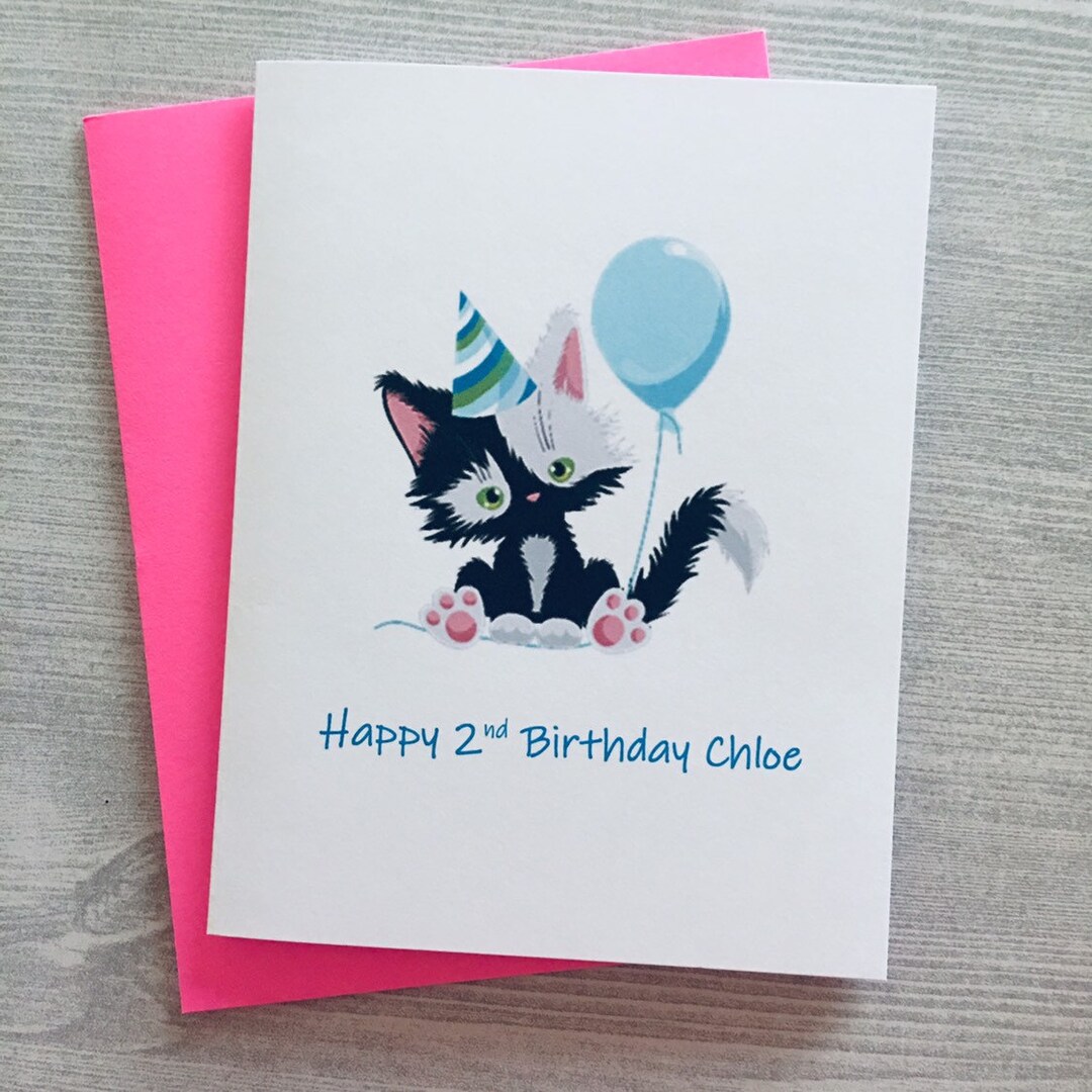 Cat Birthday Cards, PERSONALIZED Cat Card for Kids, Birthday Cards for ...