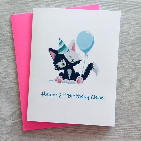 Cat Birthday Cards PERSONALIZED Cat Card for Kids Birthday | Etsy