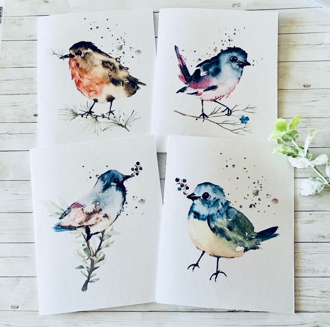 8ct Watercolor Birds Card Assortment, Splash Birds, Watercolor Note ...