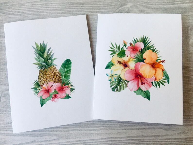 8ct Tropical Note Card Set Watercolor Cards Summer Card Set | Etsy