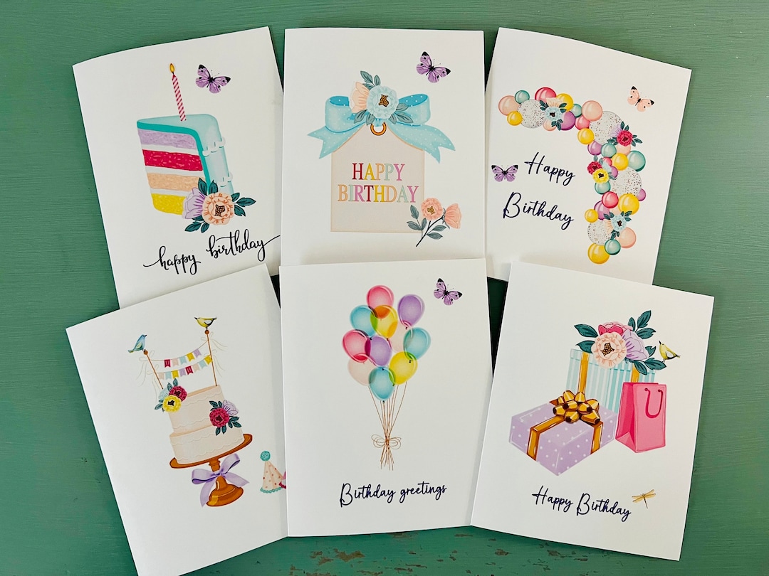 Birthday Card Set, Pastel Card Assortment, Watercolor Birthday Cards ...