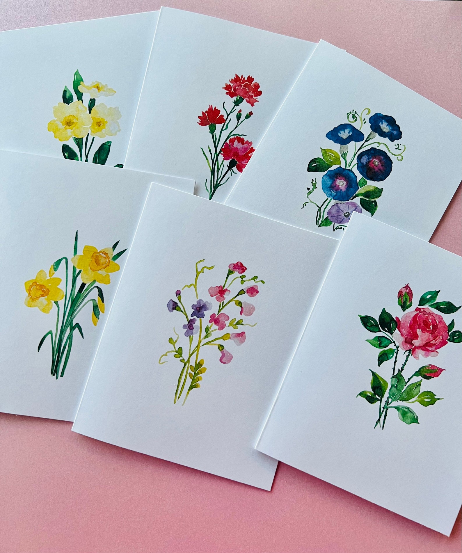 12ct Birthday Month Flower Card Assortment, Folded Card Set, Watercolor ...