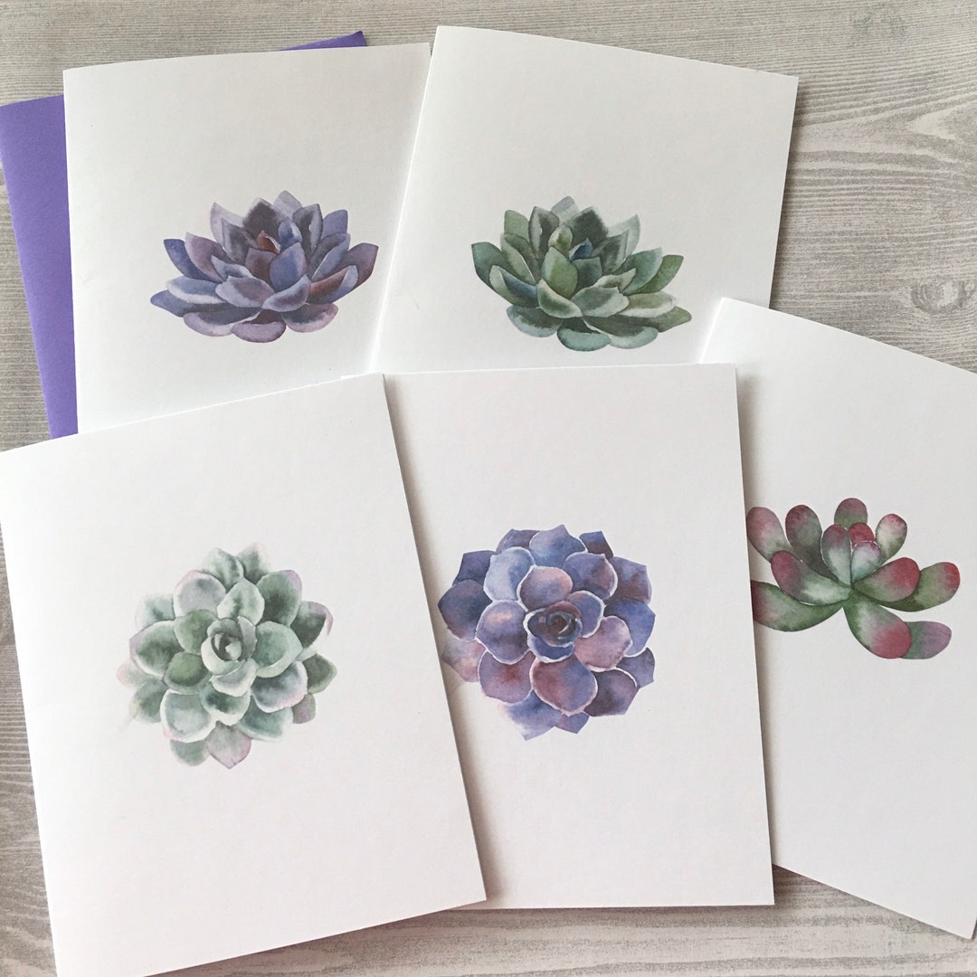Succulent Card Set 2, Folded Note Cards, Blank Cards, Succulent Cards ...