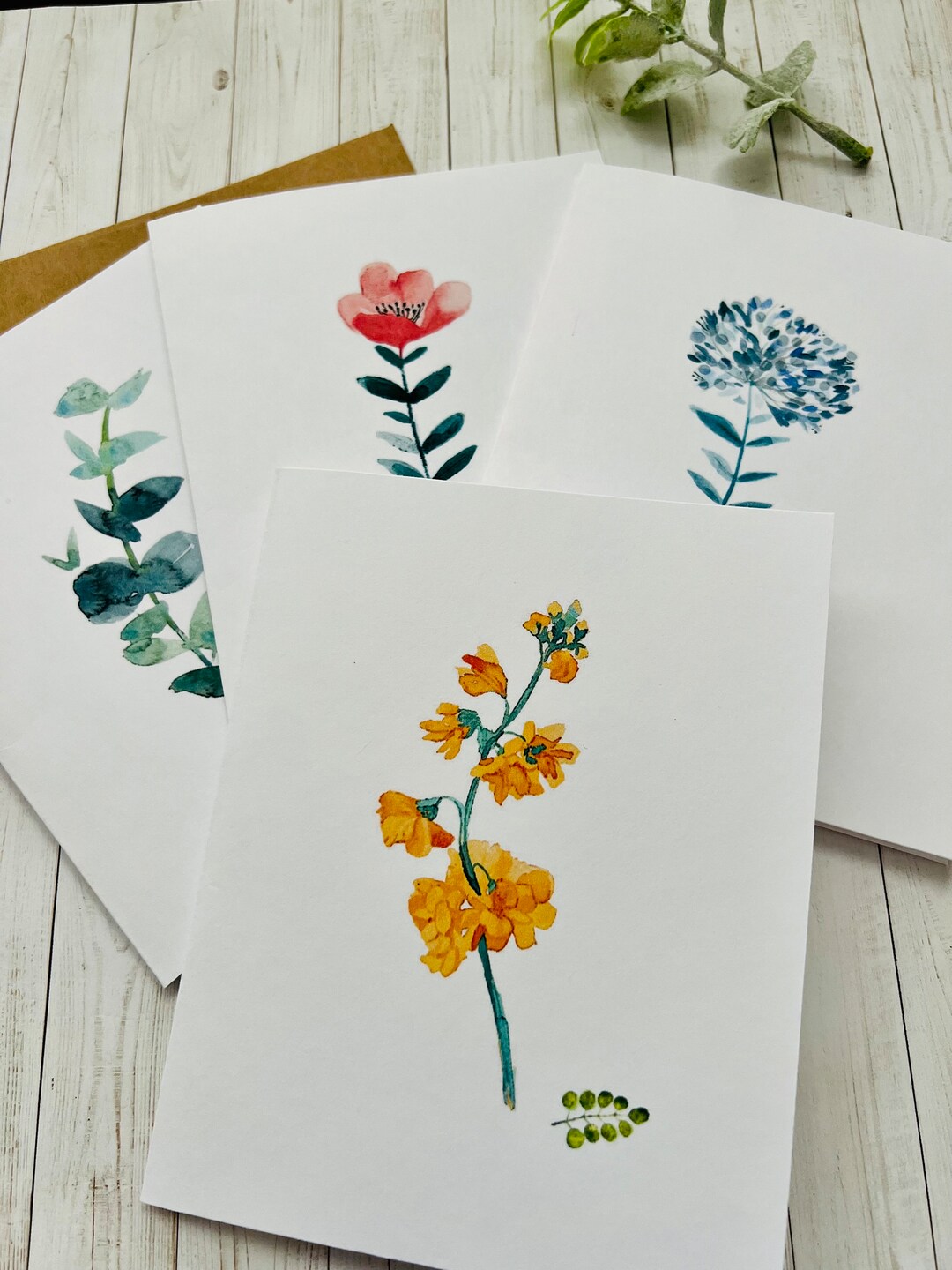 Watercolor Floral Card Set: Handmade Single Stem Note Cards - Etsy