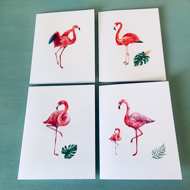 8ct Flamingo Note Card Set Watercolor Cards Flamingo Card - Etsy