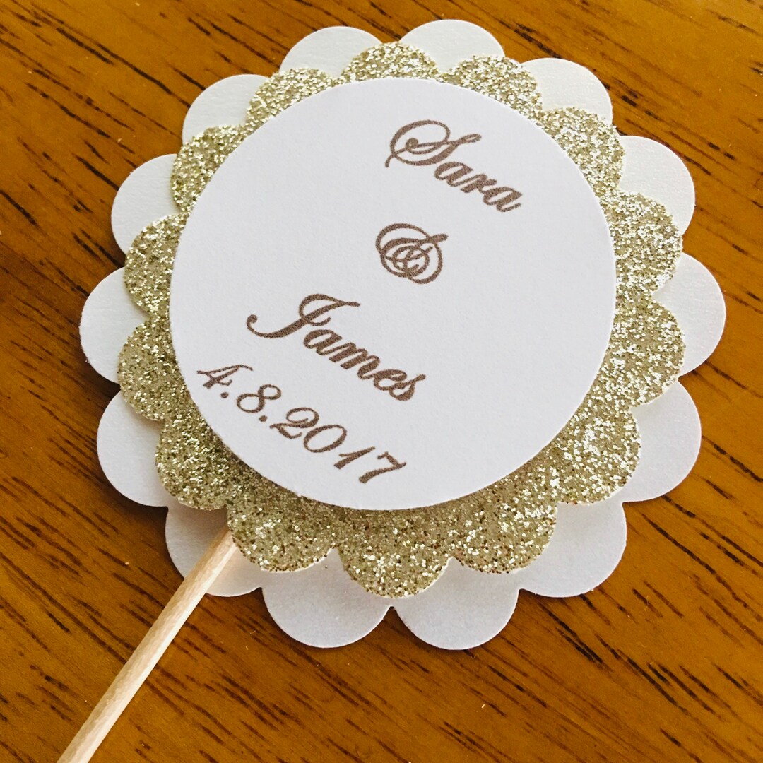 12ct White and Gold Cupcake Toppers, PERSONALIZED Cupcake Toppers ...