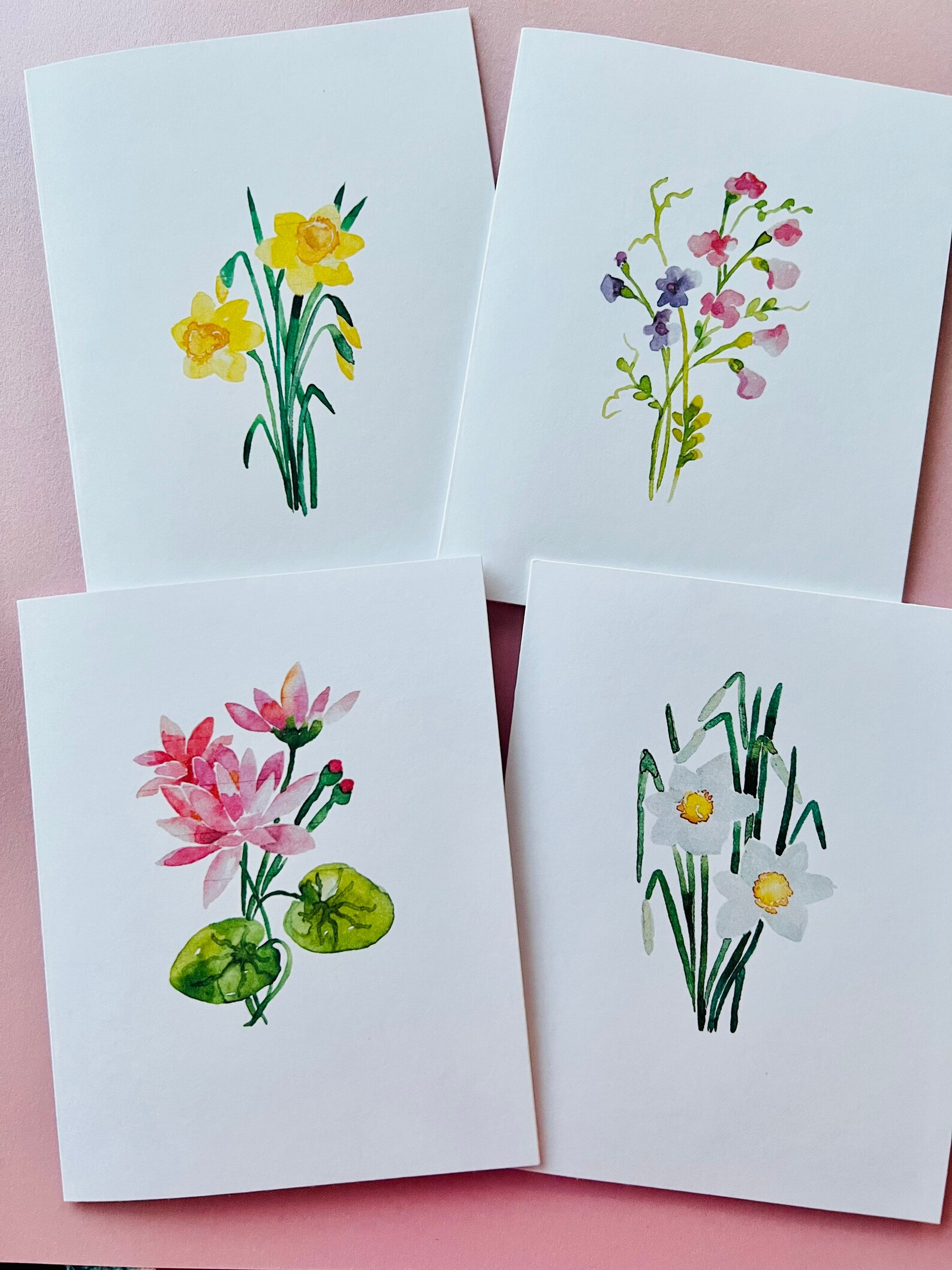 12ct Birthday Month Flower Card Assortment, Folded Card Set, Watercolor ...