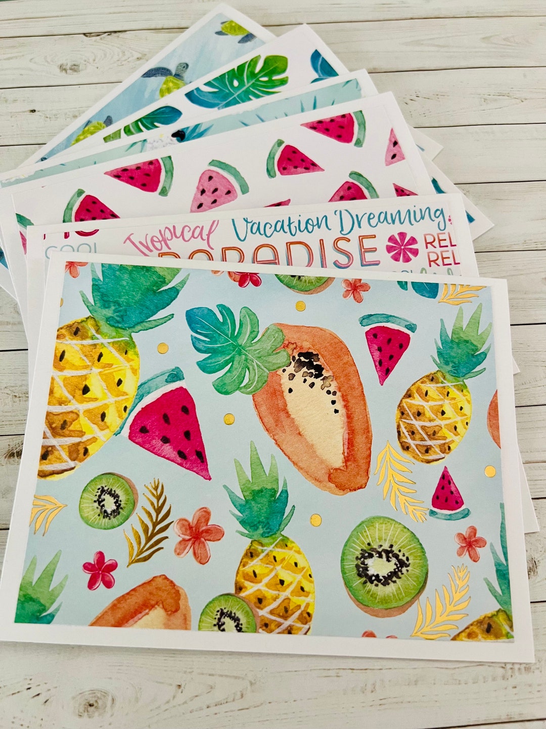6ct Summer Note Cards, Assorted Cards, Tropical Note Card Set, Summer ...