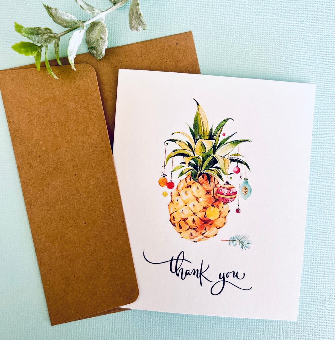 Christmas Thank You Card With Pineapple, Watercolor Thank You Cards ...