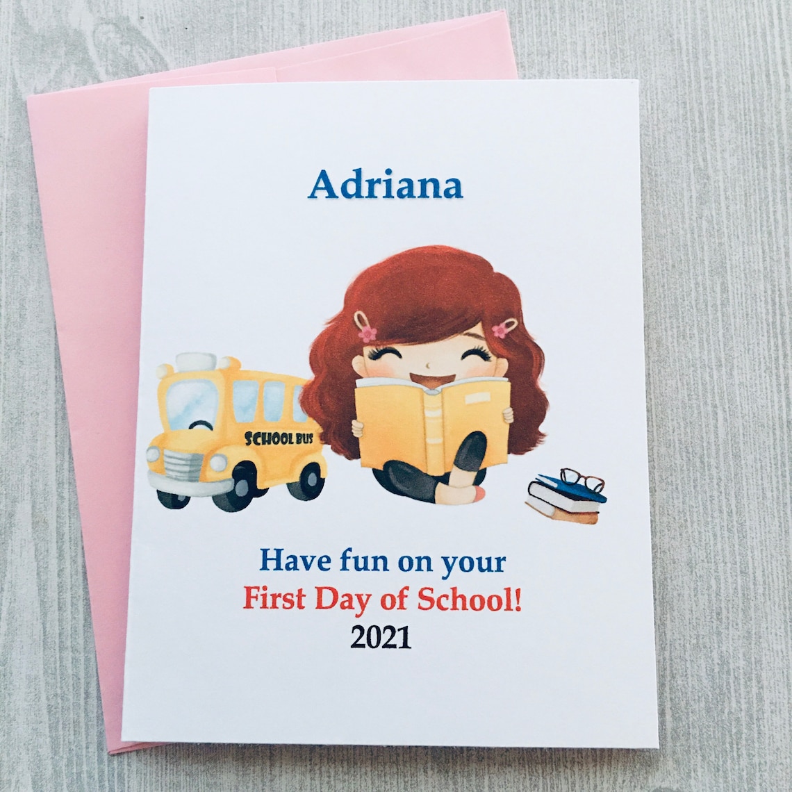 Personalized Back to School Card for Girl CHOOSE Hair or Skin | Etsy