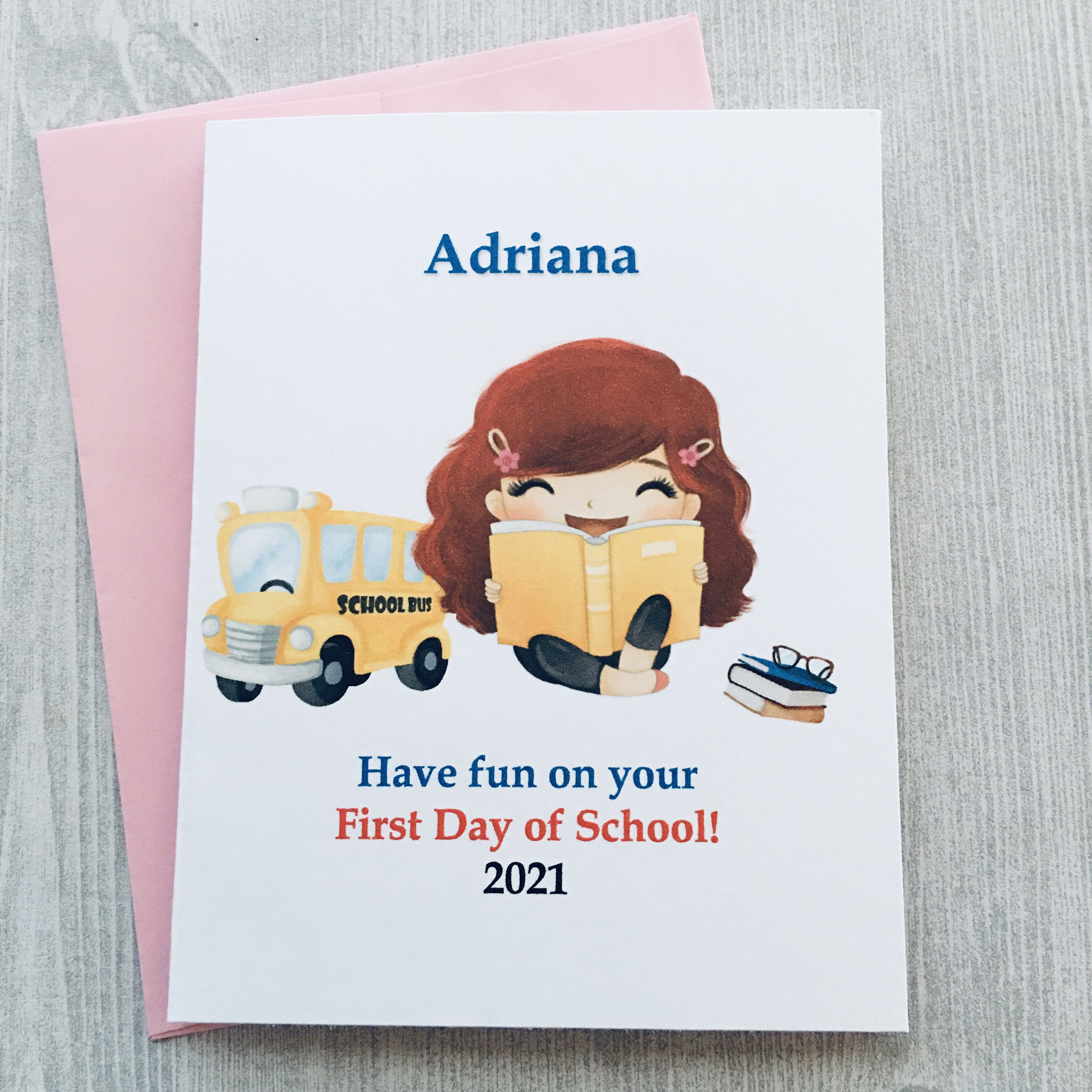 Personalized Back to School Card for Girl CHOOSE Hair or Skin | Etsy