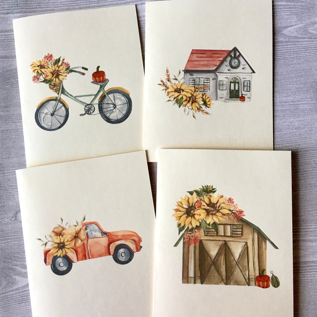 8ct Fall Card Set, Fall Note Cards, Watercolor Barns, Fall Watercolor ...