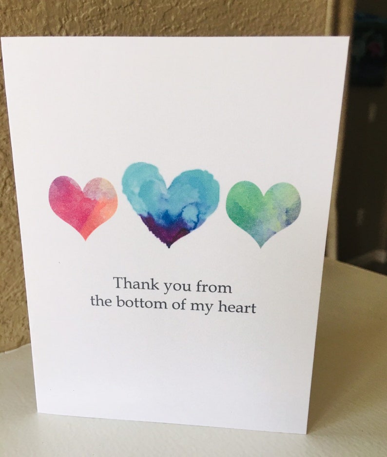 8ct Watercolor Hearts Thank You Cards, Handmade Cards, Personalized ...