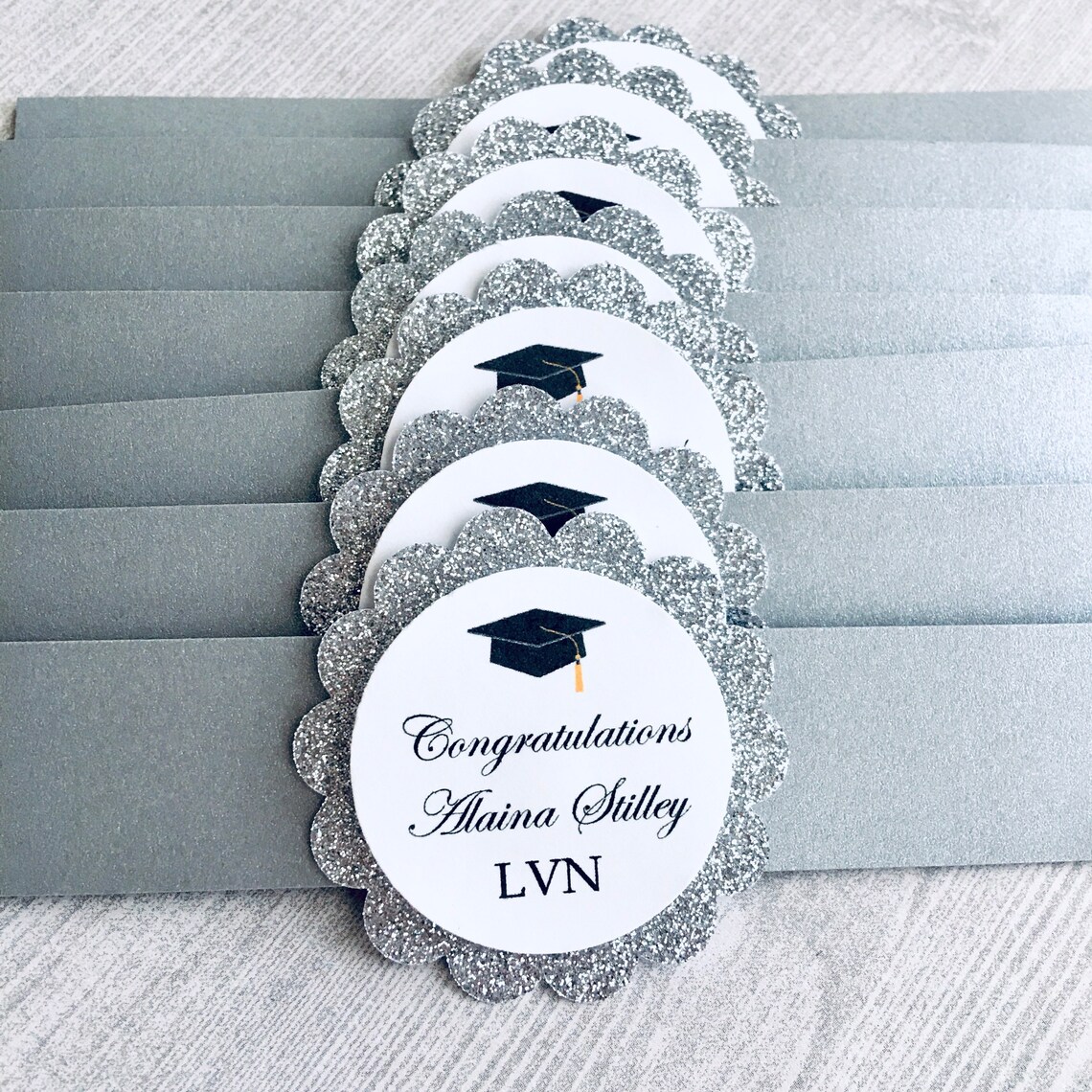 12 Graduation Napkin Rings Silver Glitter Graduation Cupcake | Etsy