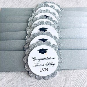 12 Graduation Napkin Rings, Silver Glitter Graduation Cupcake Toppers ...