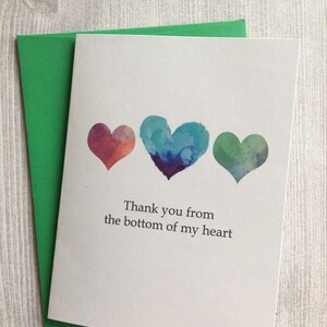 8ct Watercolor Hearts Thank You Cards, Handmade Cards, Personalized ...