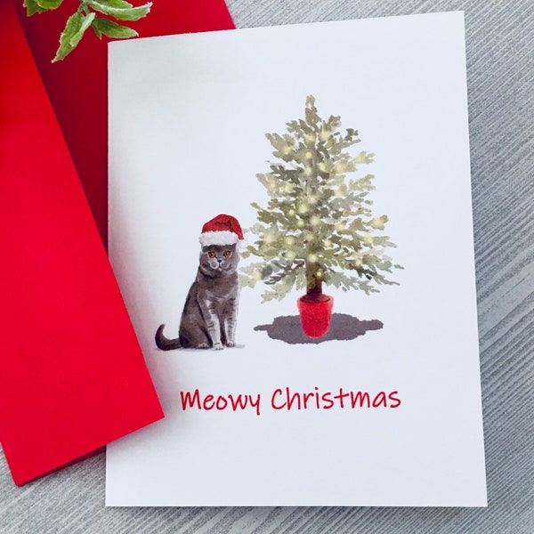 Cat Christmas Card - Etsy