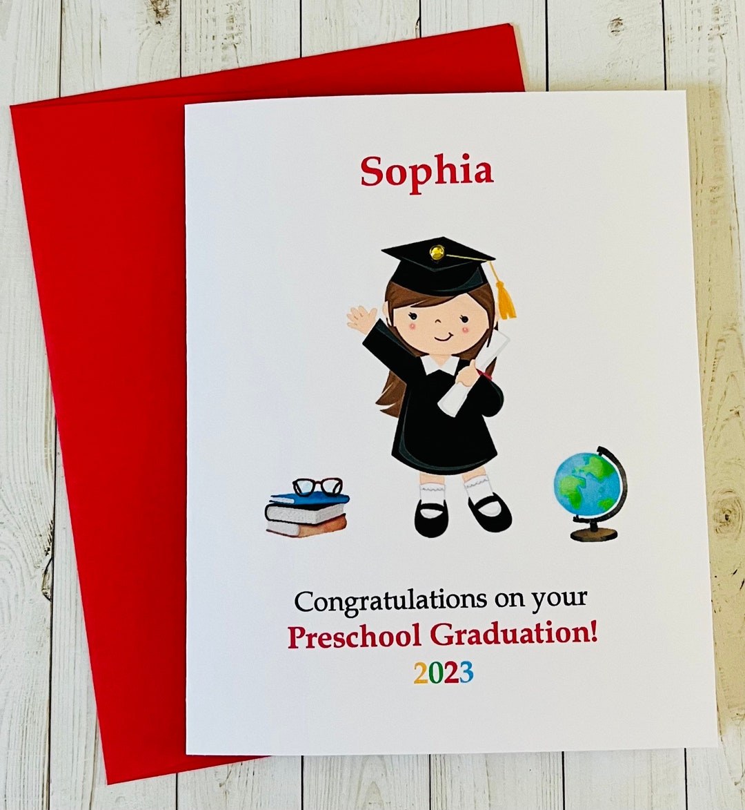 Personalized Kindergarten Graduation Card, Choose Hair or Skin Color ...