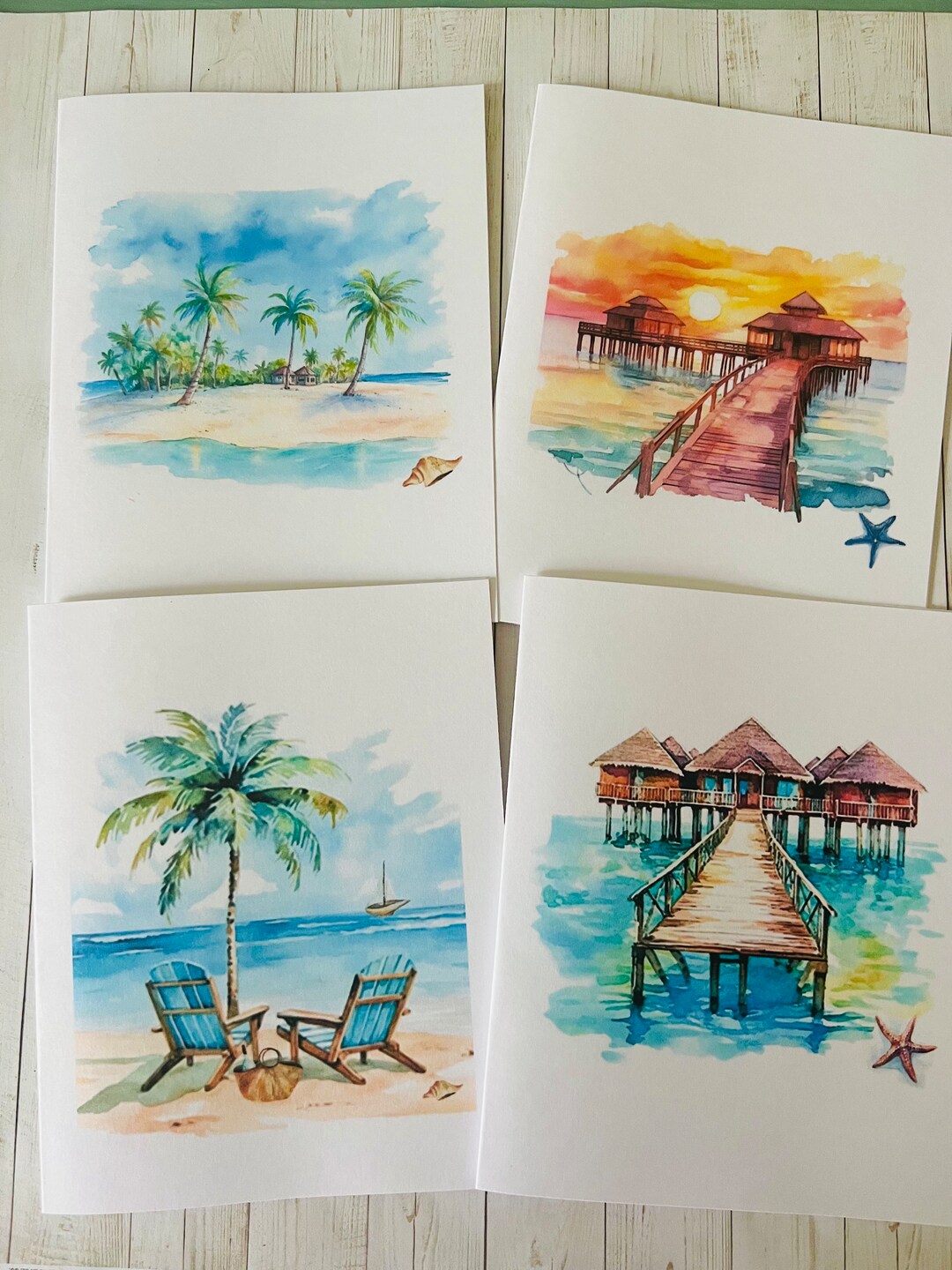 Tropical Card Set, Watercolor Beach Cards, Blank Cards, Beach Note ...