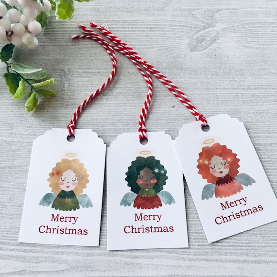 16ct Personalized Angel Christmas Tags Watercolor Tags | Etsy
