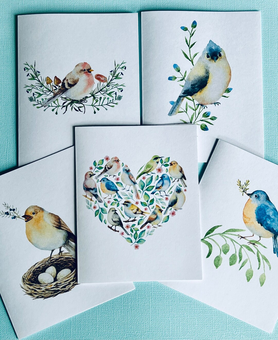 10ct Birds Notecards Set, Watercolor Birds Cards, Thinking of You ...
