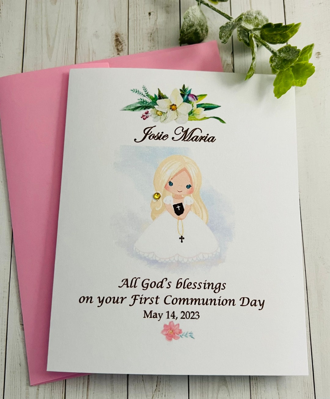 Personalized First Communion Card, Baptism Card for Girl, Communion ...