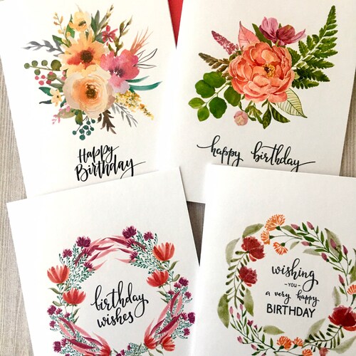 Assorted Botanical Birthday Card Set Handmade Birthday | Etsy
