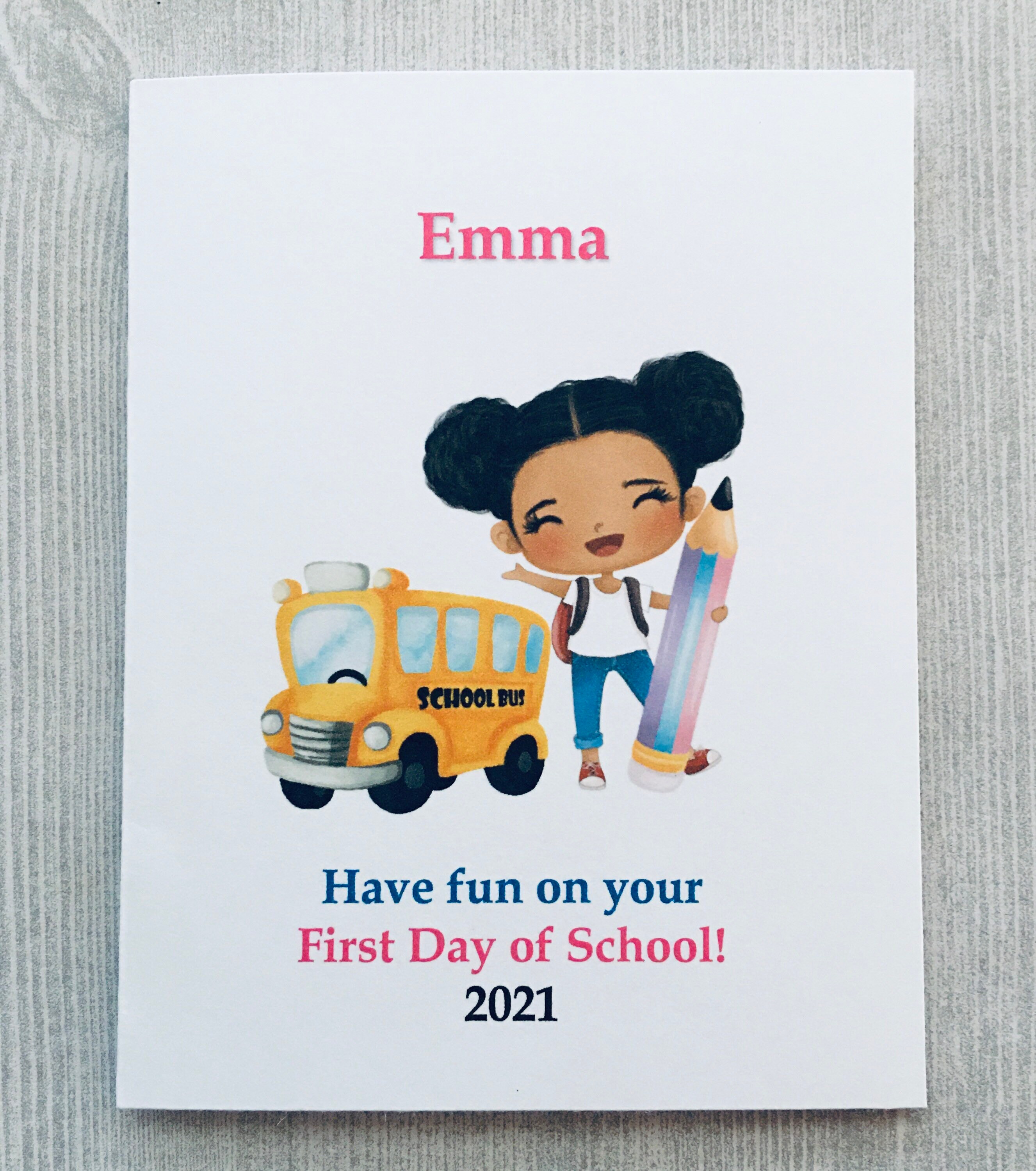 Personalized Back to School Card for Girl CHOOSE Hair or Skin | Etsy
