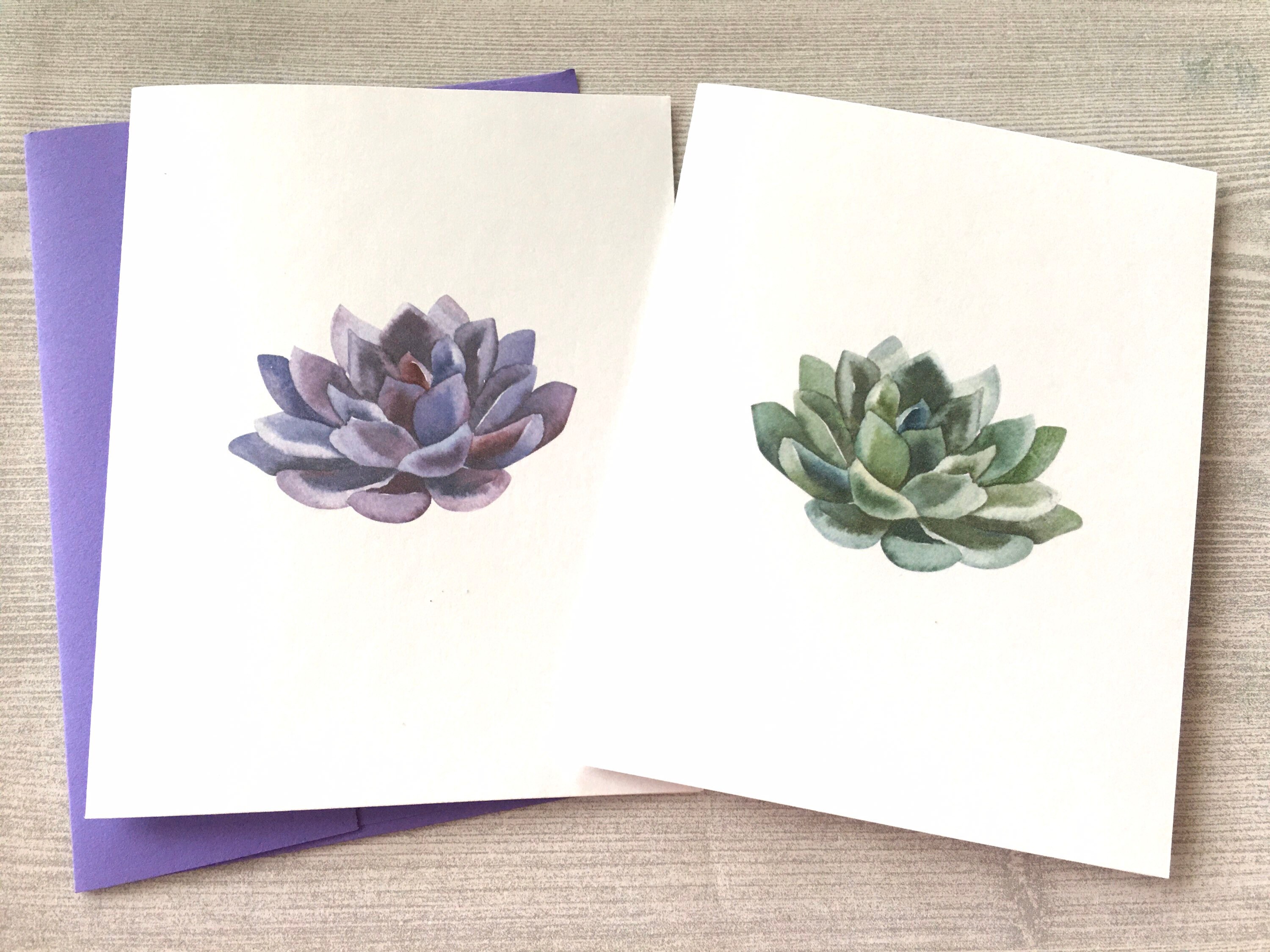 Succulent Card Set 2 Folded Note Cards Blank Cards | Etsy