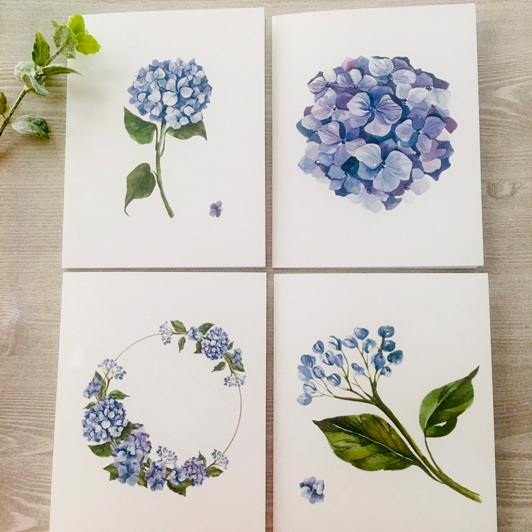 8ct Hydrangeas Card Set, Watercolor Hydrangea Cards, Blank Cards ...