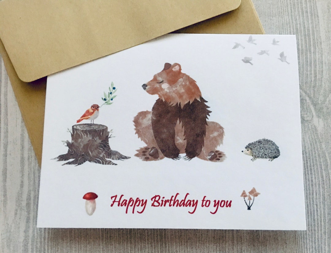 Woodland Animals Birthday Card, Watercolor Animals Card, Fall Birthday ...