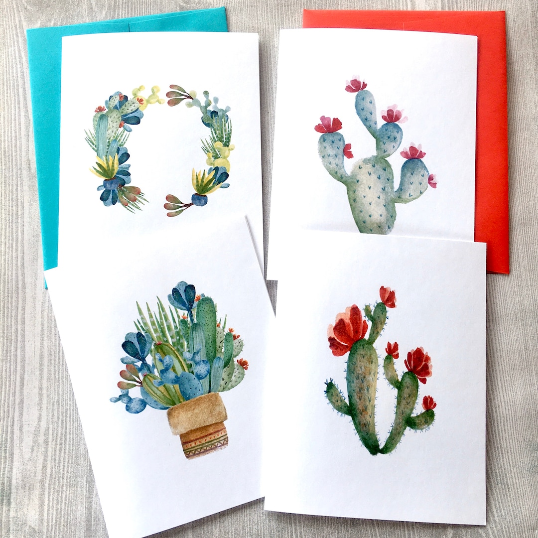 8ct Cactus Card Set, Folded Note Cards, Blank Cards, Blooming Cactus ...