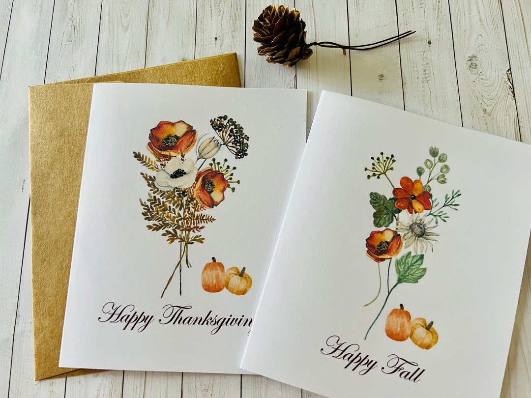 Fall Greeting Card Set, Pumpkin Greeting Cards, Fall Watercolor Cards ...