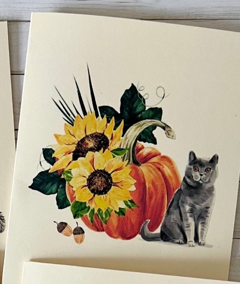Fall Card Set With Cats, Happy Fall Card, Thanksgiving Card With Cat ...