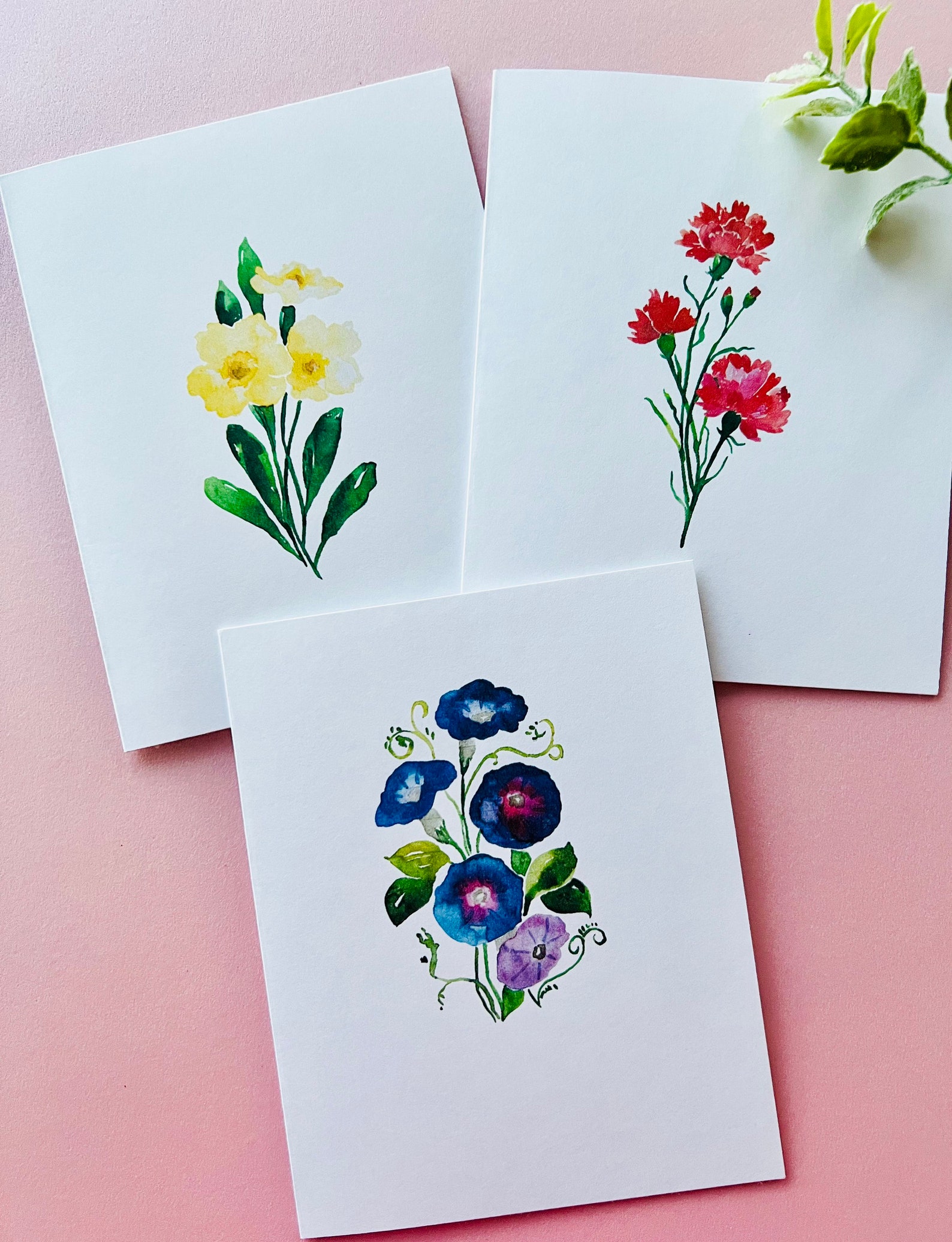 12ct Birthday Month Flower Card Assortment, Folded Card Set, Watercolor ...