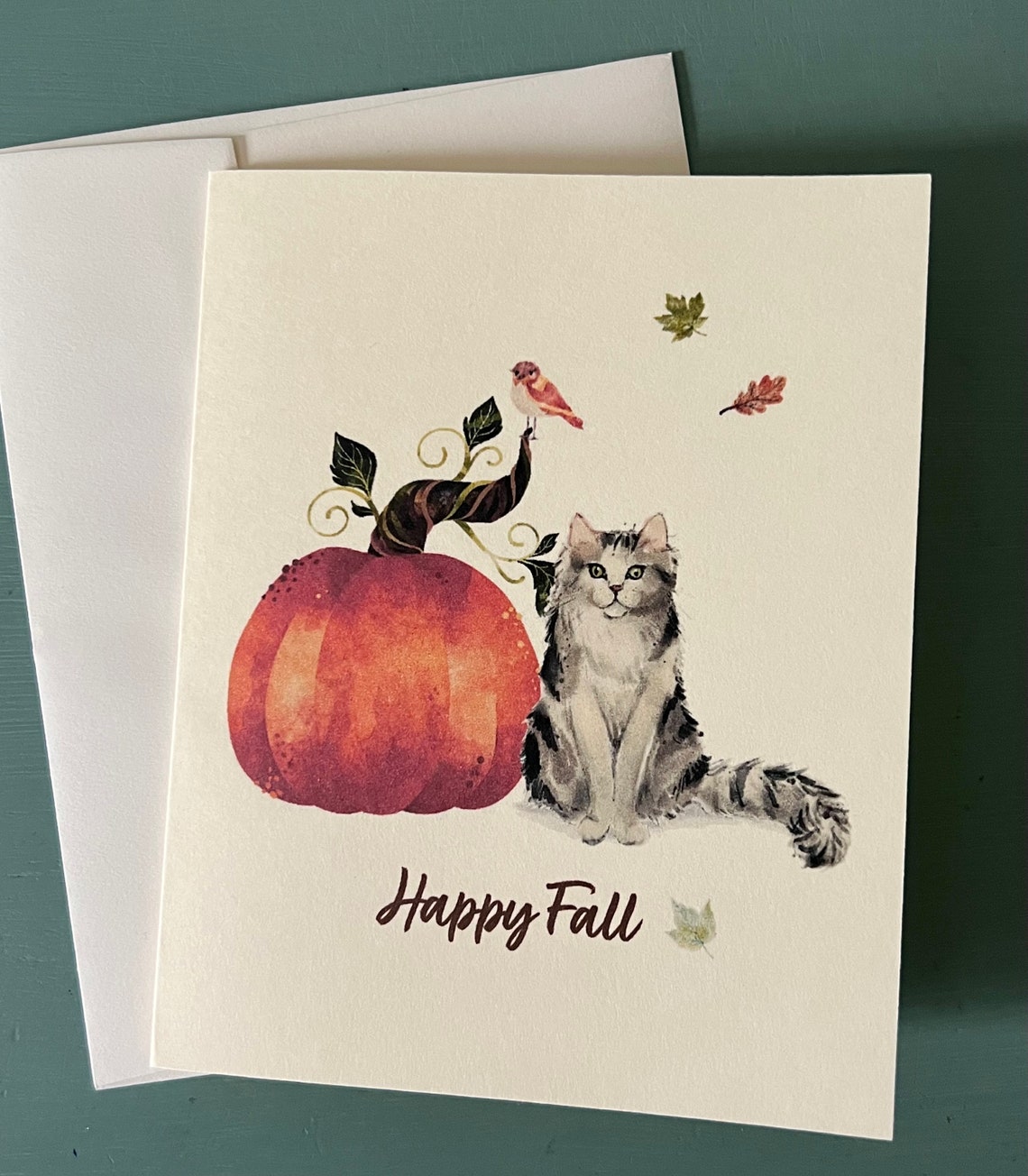 Fall Card Set With Cats, Happy Fall Card, Thanksgiving Card With Cat ...
