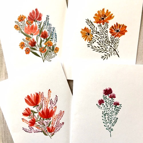 8ct Fall Card Set Watercolor Cards Folded Note Cards Blank - Etsy