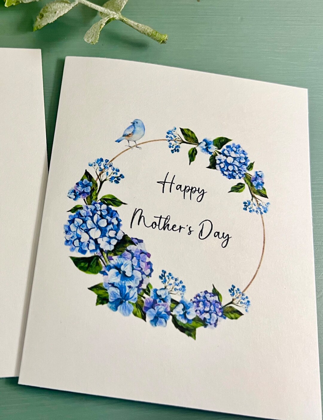 Watercolor Mother’s Day Cards, Blue Hydrangeas Flowers With Bird Mother ...