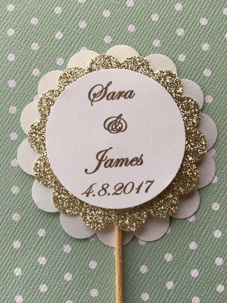 12ct White and Gold Cupcake Toppers PERSONALIZED Cupcake - Etsy